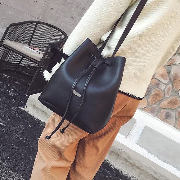 Unbranded - Boutique Item | Bags | Black Vegan Leather Drawstring ...